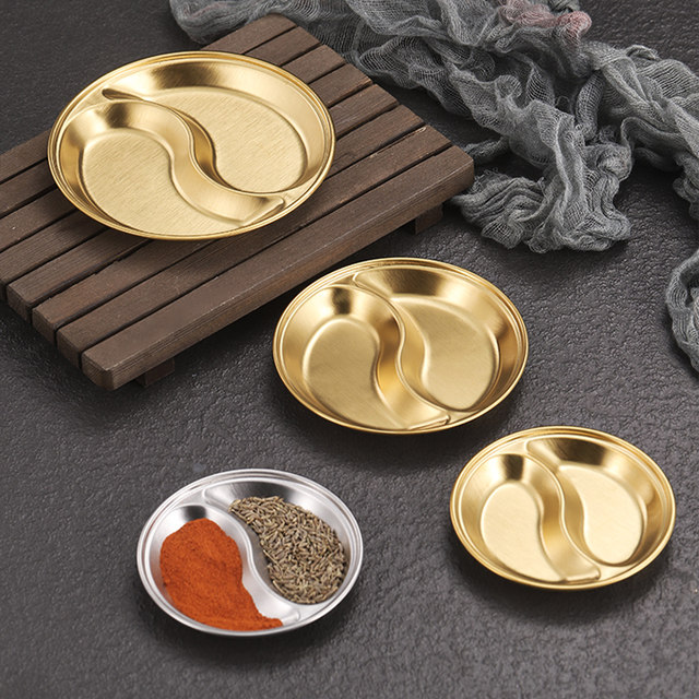 Stainless steel small round dish, small dish, gold seasoning plate soy ...
