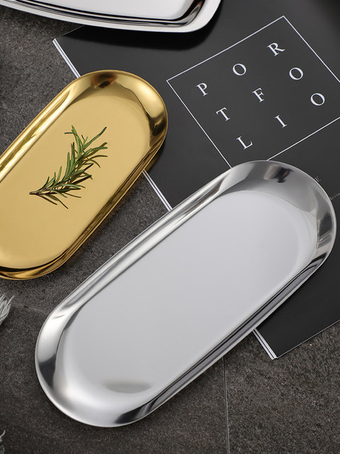 Korean stainless steel rectangular dish barbecue plate flat plate snack plate vegetarian dish ...