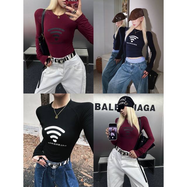 Li Wanjun Bajia's new WiFi letter long-sleeved T-shirt early autumn ...