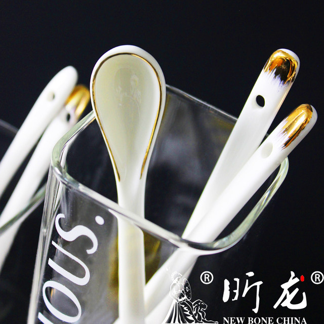High-end gold-edged ceramic coffee spoon hotel seasoning spoon European ...