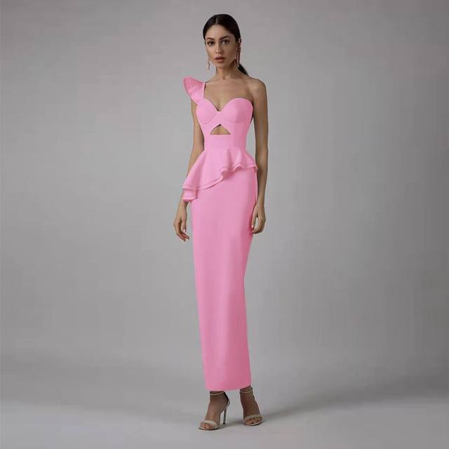 Summer women's new sleeveless shoulder long model slim hip leisure dress gathers toast toasting ...