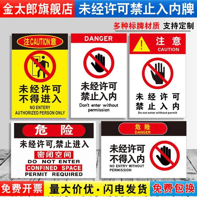 Limited space without permission is strictly prohibited. Warning sign ...