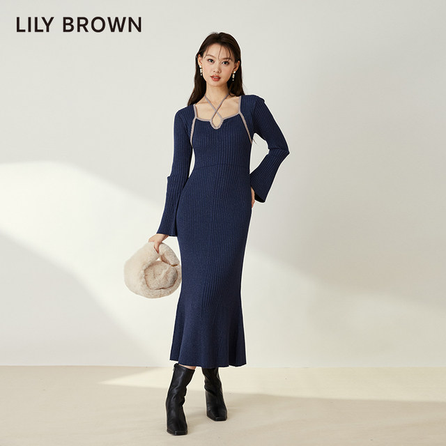 LILYBROWN autumn and winter retro halterneck slim contrast strap dress ...
