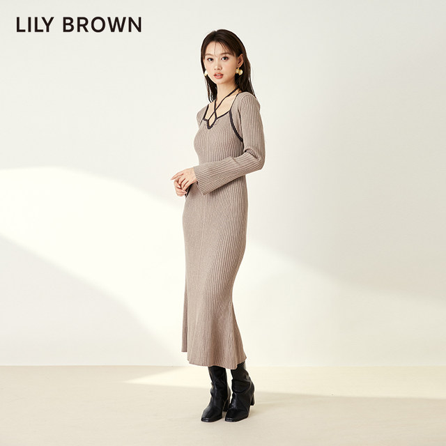 LILYBROWN autumn and winter retro halterneck slim contrast strap dress ...