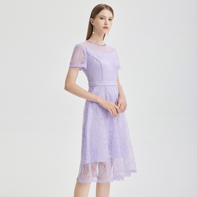 Ma Tiannu Women's Clothing 2024 Summer New Purple Flower Lacey Dress ...