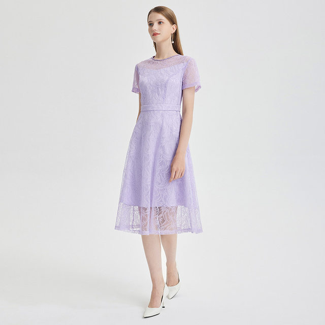 Ma Tiannu Women's Clothing 2024 Summer New Purple Flower Lacey Dress ...