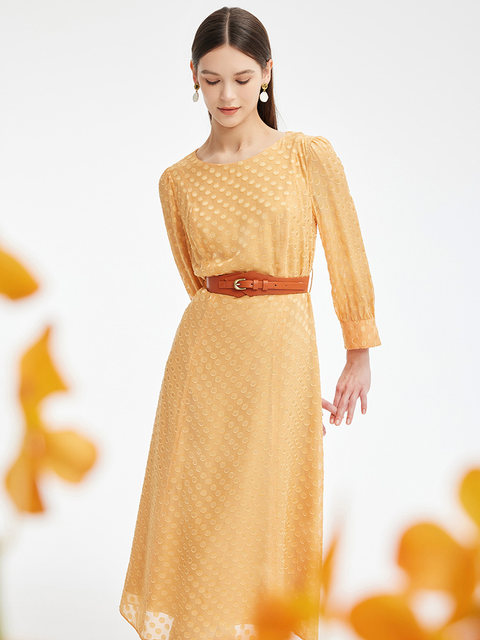 Ma Tiannu yellow polka dot dress with long temperament skirt with belt ...