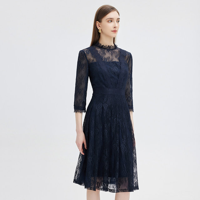 Ma Tiannu autumn and winter new Tibetan blue lace dress waist A skirt ...