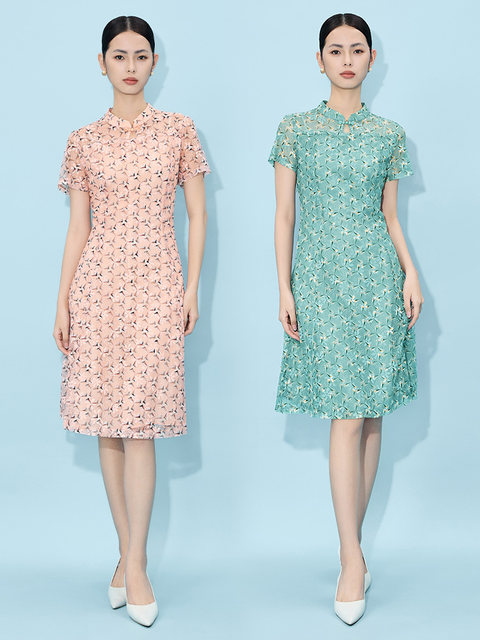 Ma Tiannu 2025 spring and summer new printed lace cheongsam collar ...