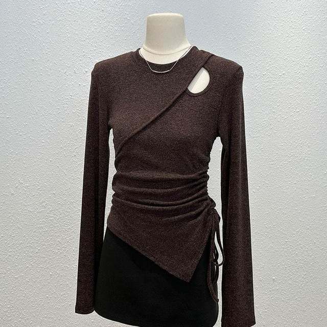 Retro positive shoulder long -sleeved T -shirt Female autumn fashion ...