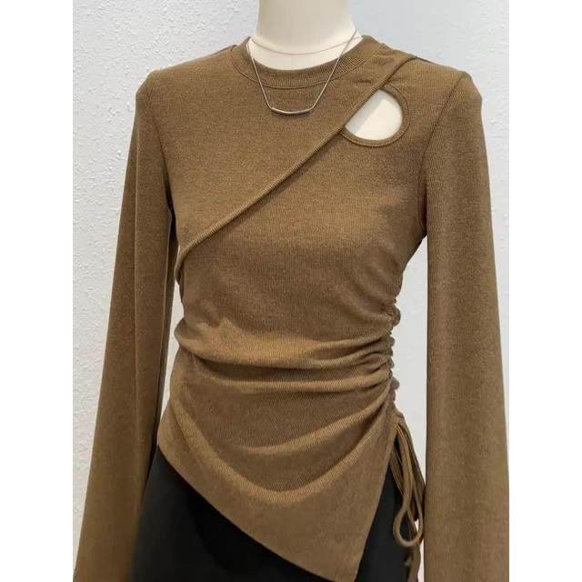 Retro positive shoulder long -sleeved T -shirt Female autumn fashion ...