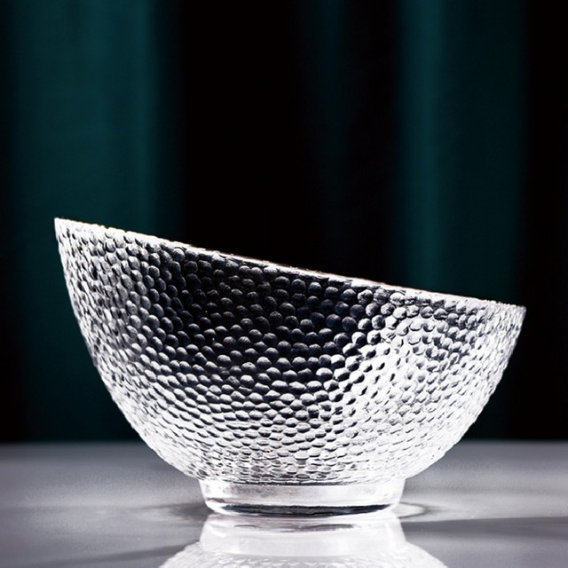 Japanese light luxury glacier pattern gold glass half-moon bowl fruit ...