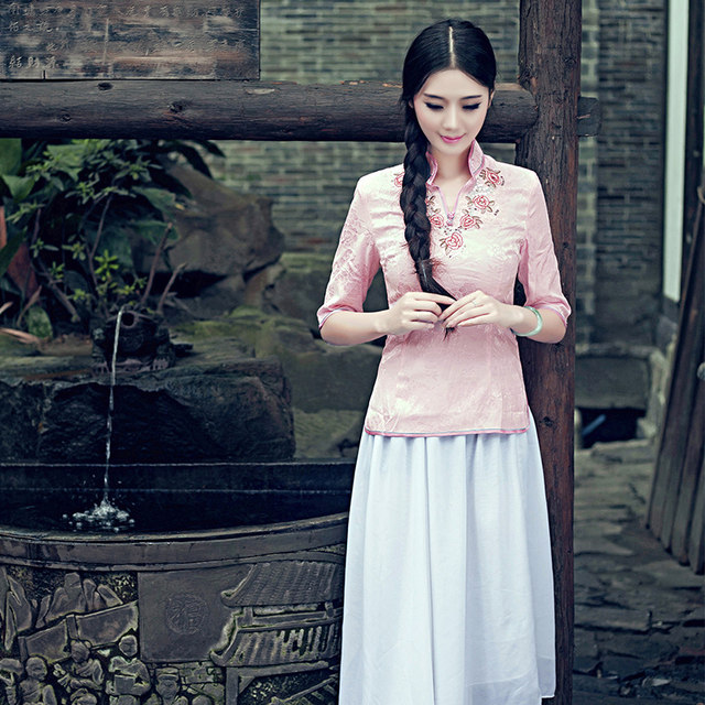 Flowers and Moonlight, retro middle sleeves, Tang Dynasty suit ...