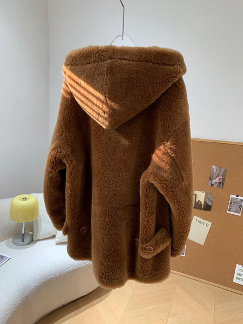 Selected wool pure lamb fur integrated hooded horn buckle autumn and ...