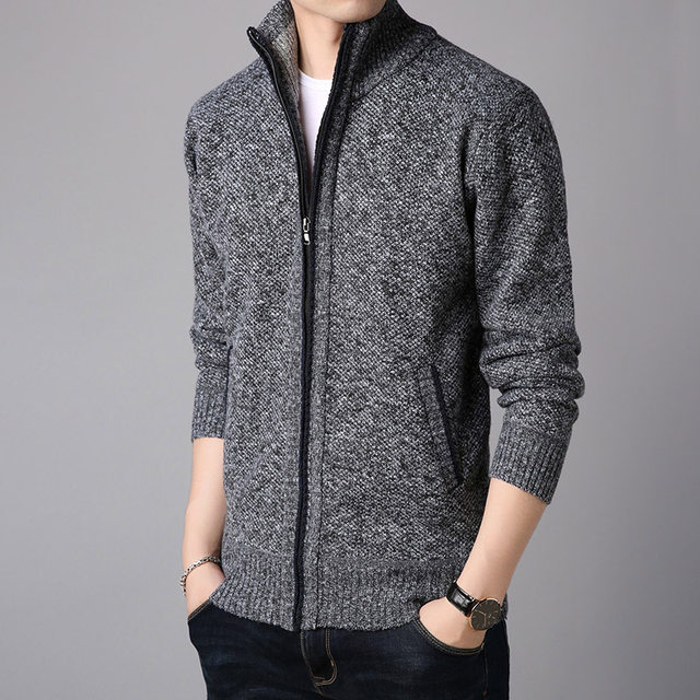 Men's sweater jacket thickened plus velvet loose sweater men's youth ...