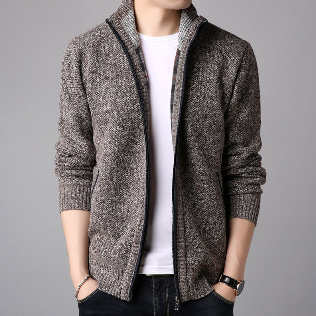 Men's sweater jacket thickened plus velvet loose sweater men's youth ...