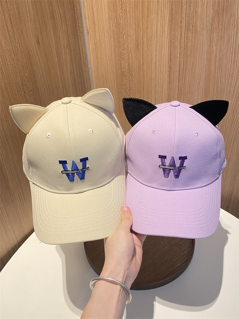 Embroidered letters cute cat ear baseball cap male and female students ...