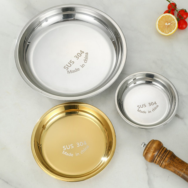 304 stainless steel plate disc disc tableware round flat shallow plate ...