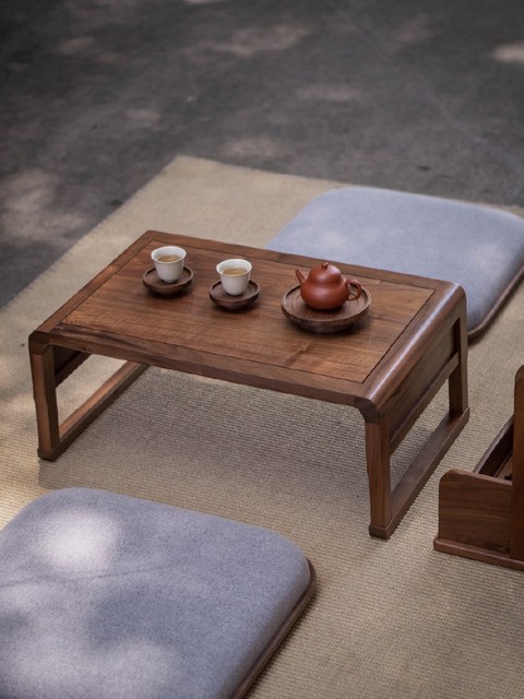 New Chinese style solid wood bay window tea table kang table black ...