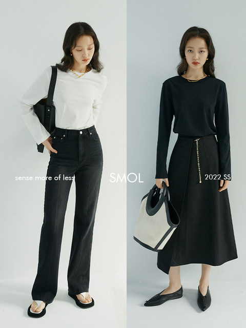 SMOL Studio Classic Circles long -sleeved long -sleeved thin T -shirt Simple solid color spring ...