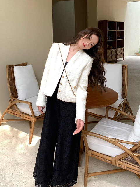 SMOL'Vanilla Milk Jacket' Retro V-neck Simple Tweed Little Scented ...