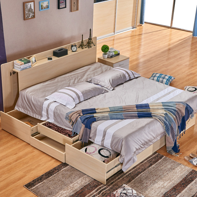 Bedroom double high box storage bed multi-function with drawer storage ...