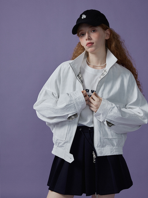 Cat sauce purple plaid two-wear jacket design short loose jacket