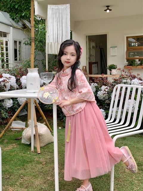 Mini Girls' Short-Sleeved Cheongsam Dress Set Summer New Children's ...