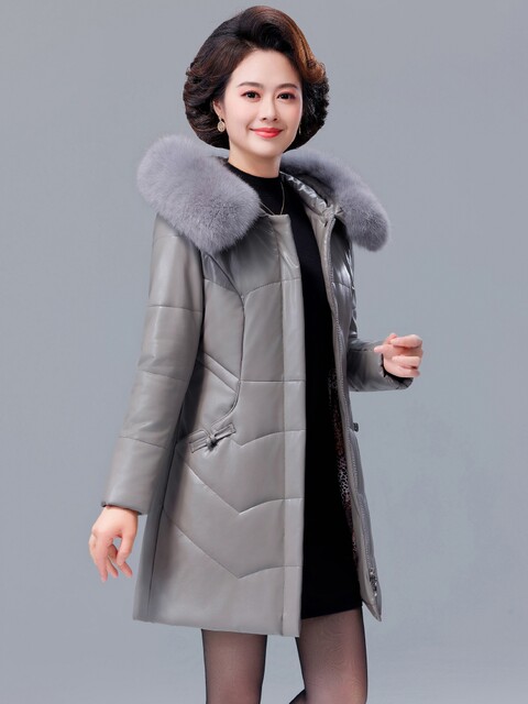 Genuine leather down jacket women's mid-length Haining leather jacket plus velvet thickening ...