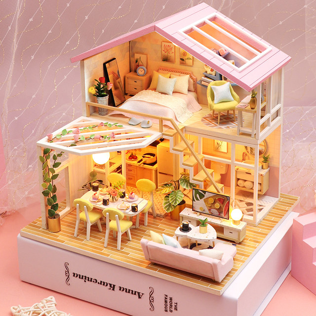 diy cabin honey time pink princess room hand-assembled house model ...