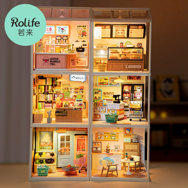 Ruolai Super World Fruit Shop diy cabin handmade mini house assembled ...