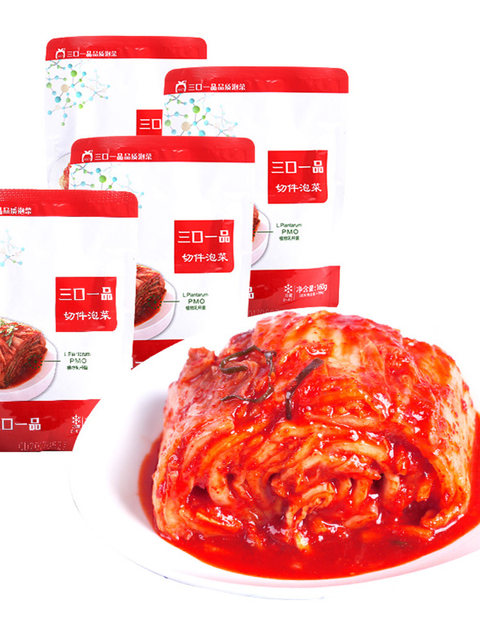 Three-bite, one-piece spicy cabbage kimchi, Korean-style rice pickles ...