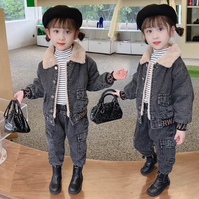 Children's clothing girls winter clothing set 2025 new autumn and winter children's sports denim ...