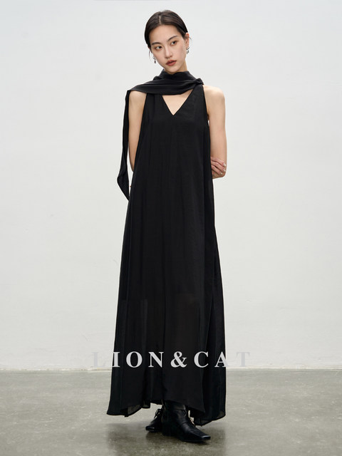 LIONCAT two-wear front and back / French Hepburn style high-end temperament sleeveless streamer ...