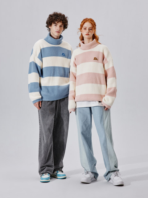 PSO Brand Cute Puppy Color Block Striped Turtleneck Sweater Men's ...