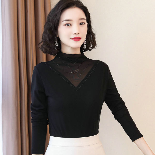 Lace turtleneck bottom shirt female long sleeves in spring and autumn ...