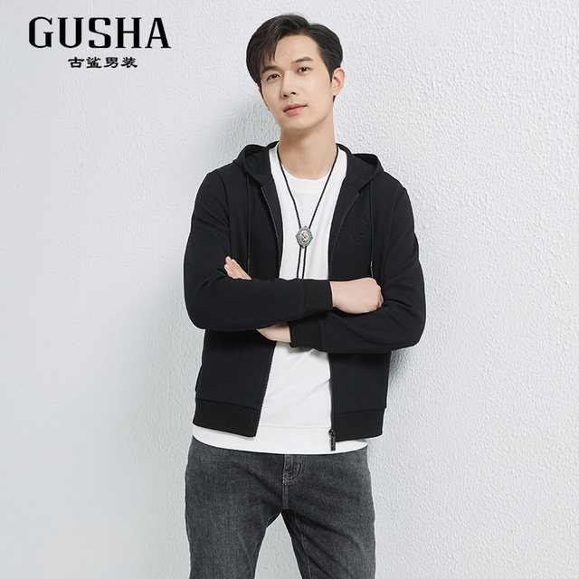 Gusha Black Popular Youth Jacket Men's Modal Hooded Casual Sweater ...