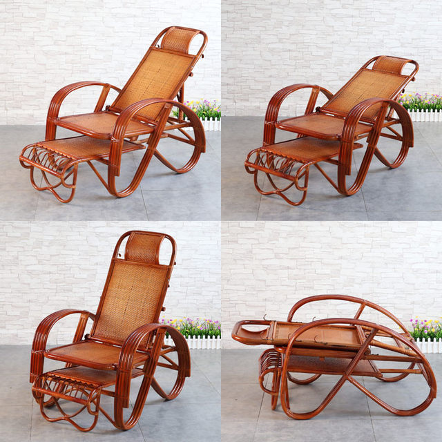Real rattan chair balcony lounge chair folding chair elderly nap chair ...