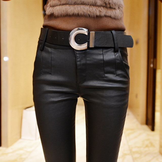 Matte leather pants female plus pants high waist high waist wearing ...
