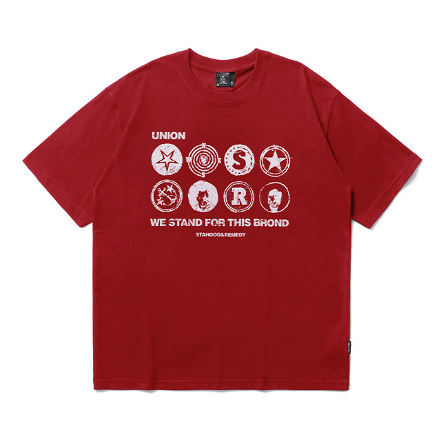 STAXRMD summer SR national trend military medal letter printing loose T-shirt American trendy ...