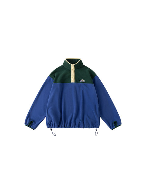 UNRETRO American retro contrasting color stand collar fleece sweatshirt for women's college ...