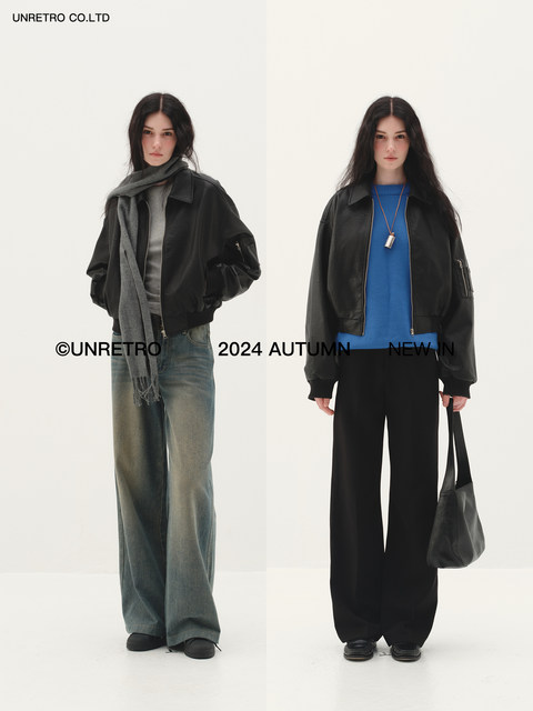 Unretro American retro black leather jacket female spring and autumn loose small flying jacket top