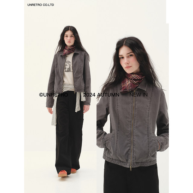 UNRETRO Heavy Enzyme Washed Small Version Cotton Jacket Women's Spring and Autumn Small Loose Top