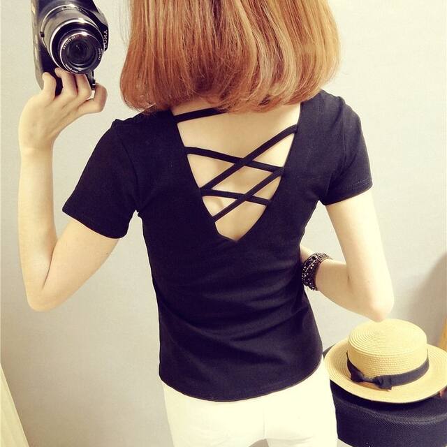 Summer new V -neck repairs thin back -back top tops, versatile solid ...