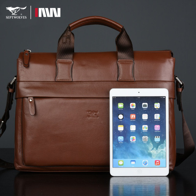 Septwolves Genuine Leather Men's Bag Business First Layer Cowhide ...