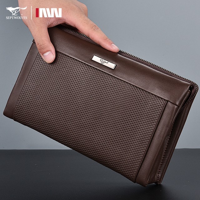 Septwolves Men's First-Layer Cowhide Clutch Genuine Leather Bag ...