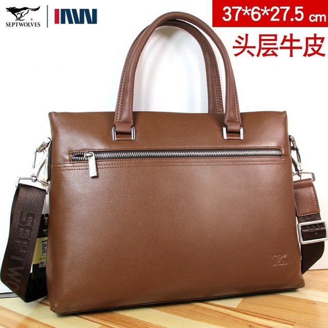 Septwolves Genuine Leather Men's Bag Business First Layer Cowhide ...