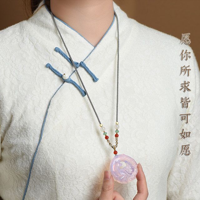 Natural pink opal pendant jewelry nine-tailed fox necklace white fox ...