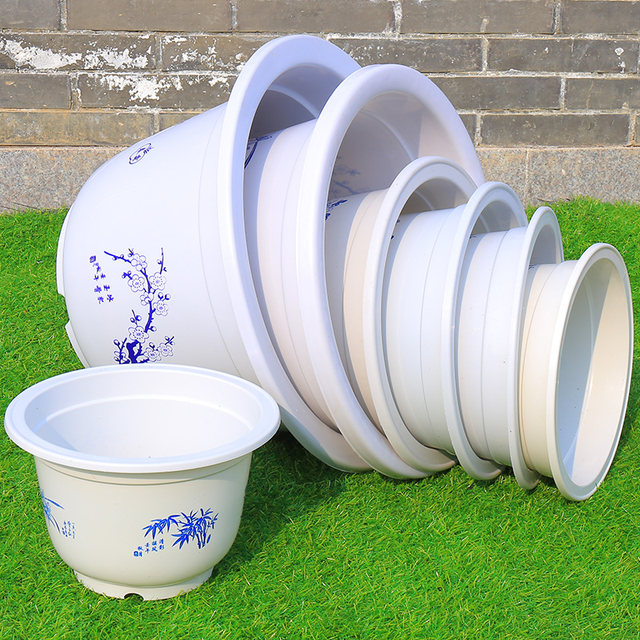 Water lily flower pot white plastic non-porous flower pot fruit tree ...