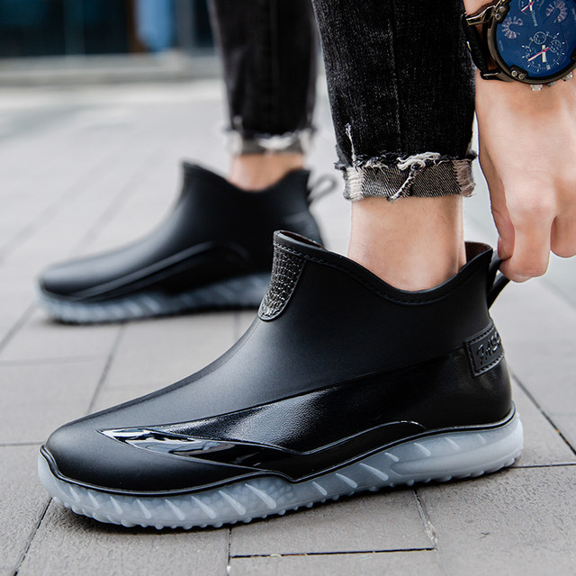 2024 new fashion couple rain boots men's short tube wearing beef tendon ...